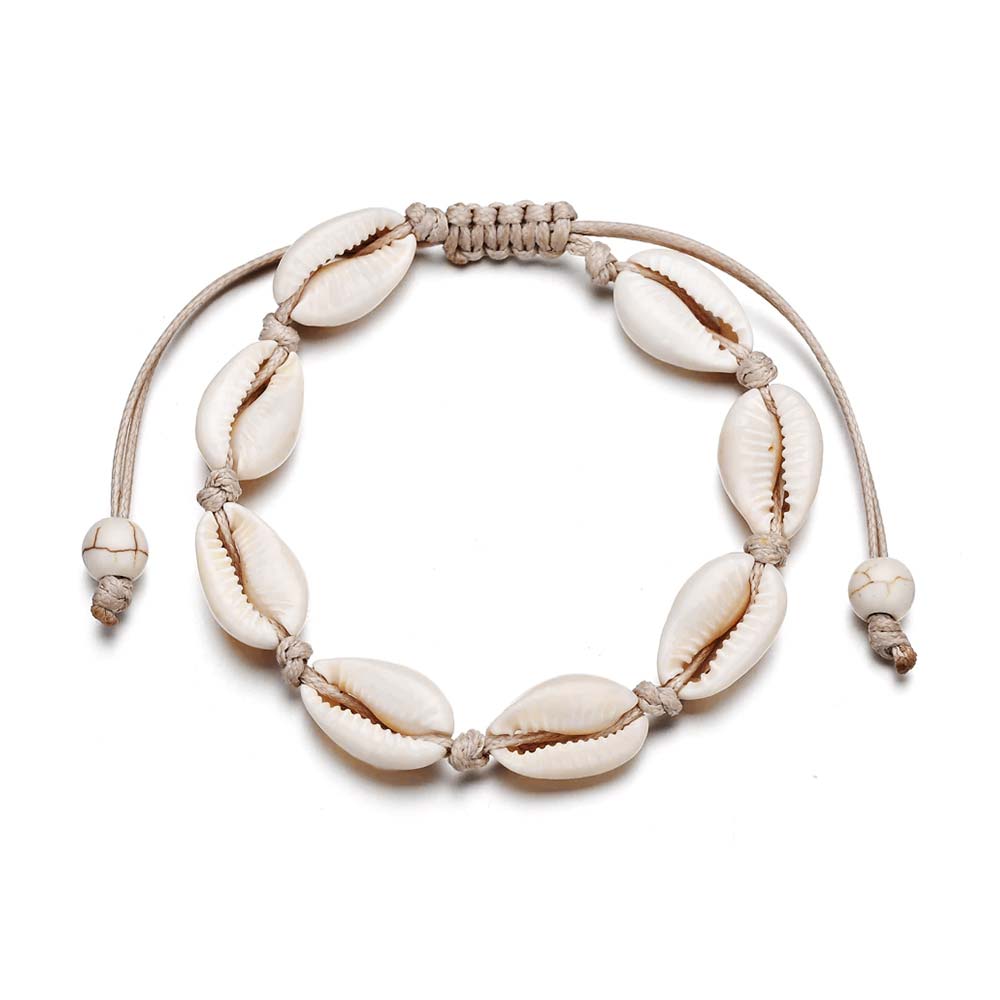 Cowrie Shell Anklet on Cream Cord | Citrus Reef