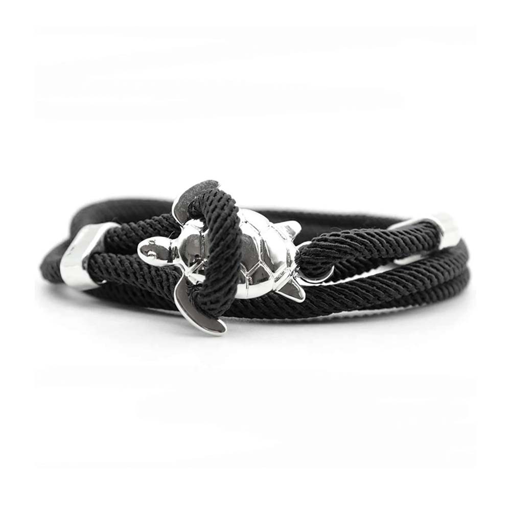 Sea Turtle Rope Bracelet Citrus Reef Black Silver